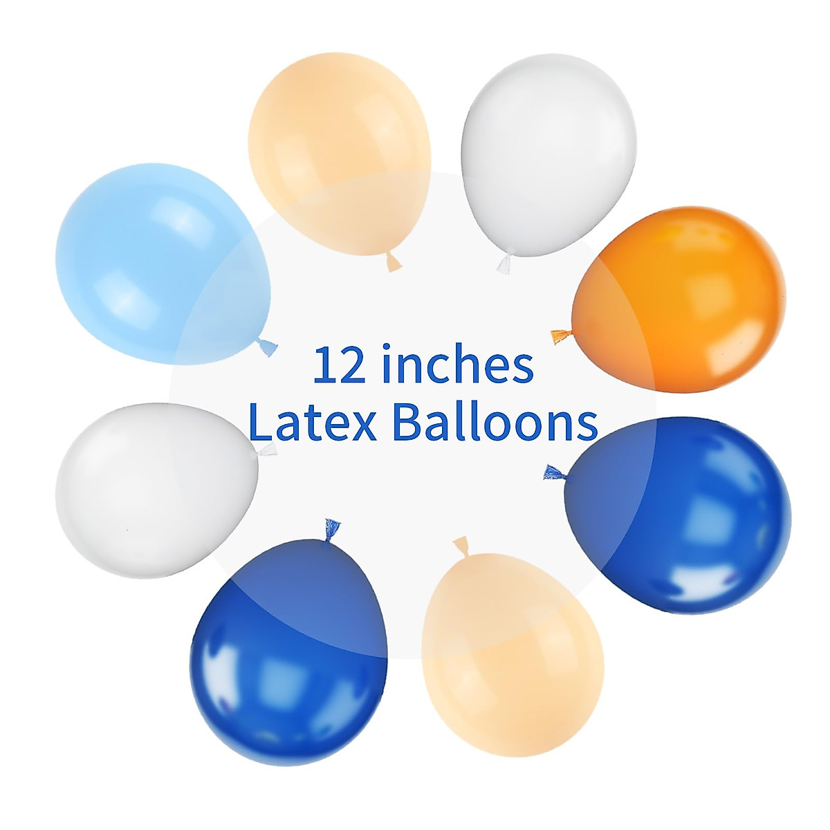 Orange and Blue Balloons, 12 Inch Orange White Blue Balloons Pastel Orange Royal Blue White Balloons with Ribbons for Birthday Baby Shower Graduation Engagement New Year Party Decorations