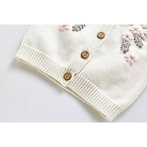 Miccina Infant Baby Boys Girls Cardigan Sweater Toddler Cable Knit Irish Sweater Button Up Jacket Christmas Outwear Clothes (A-Embroider, 6-12 Months)