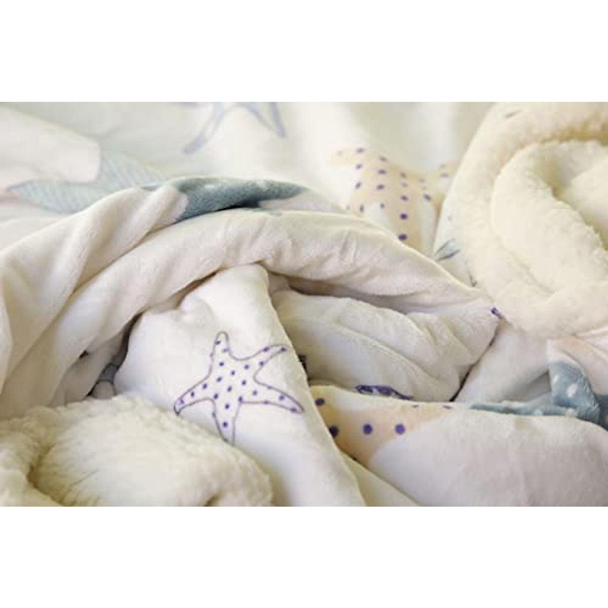 Carstens Starfish Coastal Plush Sherpa Throw Blanket 54" x 68", White