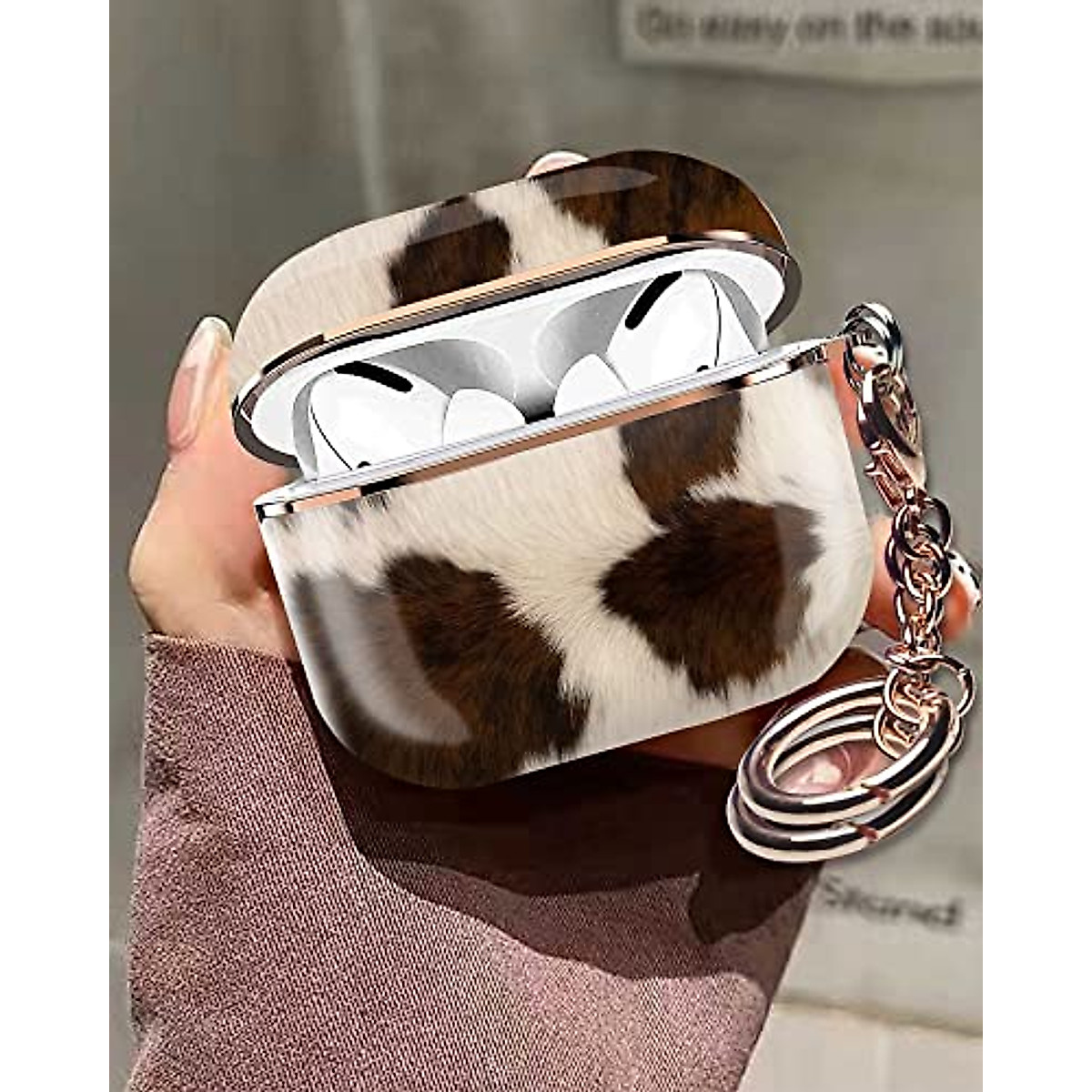 Txocouk for Airpods Pro 2 Case Protective Shockproof Hard Case with Keychain Cute AirPods Pro 2nd Generation Case air pods case for Girls and Women and Men Cow Hide Farm Animal Brown Cowhide Skin