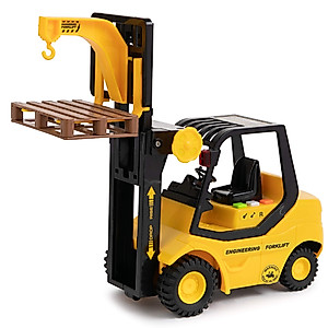 Toy To Enjoy Forklift Truck with Pallet & Cargo – Friction Powered Wheels & Manual Lifting Control - Heavy Duty Plastic Lifting Vehicle Toy for Kids & Children