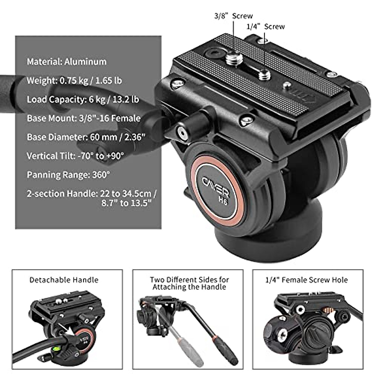 Cayer CF2451 Video Tripod 77 inches Carbon Fiber Tripod Leg with Fluid Drag Head, 4-Section Compact DSLR Tripod Convertible to Monopod for DSLR Camera, Video Camcorder