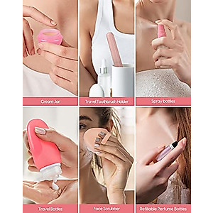 Morfone Travel Toiletry Bag with Leak Proof Bottles, Hanging Travel Makeup Organizer with TSA Approved Cosmetic Bag Portable Travel Bags for Toiletries Accessories Container Shampoo Conditioner