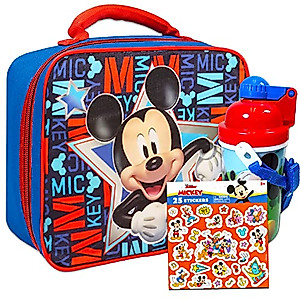 Disney Mickey Mouse Water Bottle Lunch Box Bundle ~ Mickey Mouse School Supplies With Stickers (Mickey Mouse Lunch Bag Set)