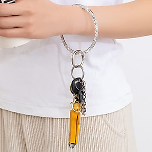 Bling Bangle Key Ring Bracelet for Women, Wristlet Keychain Bracelets with Crystal Diamonds, Bling Rhinestones Keyring for Wrist, Gift for Women Girls. (Silver)