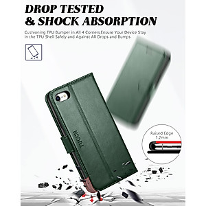 TUCCH Wallet Case for iPhone SE 2022/SE 2020/iPhone 8/7, PU Leather Folio Case with Stand Card Slot Magnetic Closure Flip Cover [TPU Interior Case] Compatible with iPhone SE 3/SE2/8/7, Midnight Green