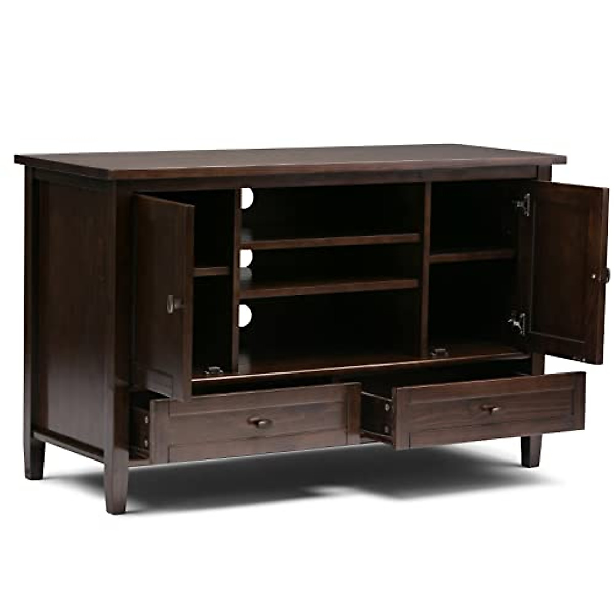 SIMPLIHOME Warm Shaker SOLID WOOD 47 Inch Wide Transitional TV Media Stand in Tobacco Brown for TVs up to 50 Inches, For the Living Room and Entertainment Center