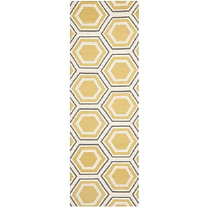 SAFAVIEH Dhurries Collection 2'6" x 10' Ivory / Yellow DHU202A Handmade Flatweave Premium Wool Runner Rug