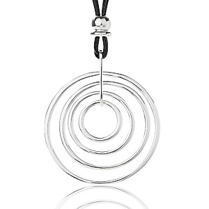welbijoux Necklaces for Women Long Statement Silver Pendant Necklace with Leather Rope