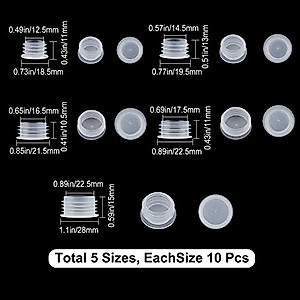 GORGECRAFT 5 Size 50PCS Salt and Pepper Shaker Stoppers Plastic Salt Shaker Plug Stopper 1/2 to 7/8 Inch Replacement Plug Bottle Caps Reusable Clear Round End Cap for Bottles Pipes Flower Pots