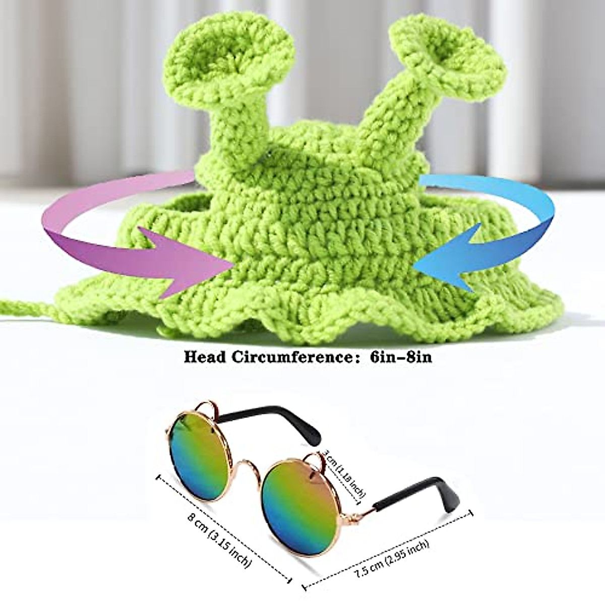 Pet Hat Funny Shrek Cat Hat Handmade Knitted Woolen Yarn Hat Classic Retro Pet Sunglasses，Apply to Pet Photo Suit, Pet Supplies for Small Dog and Cat(Shrek)
