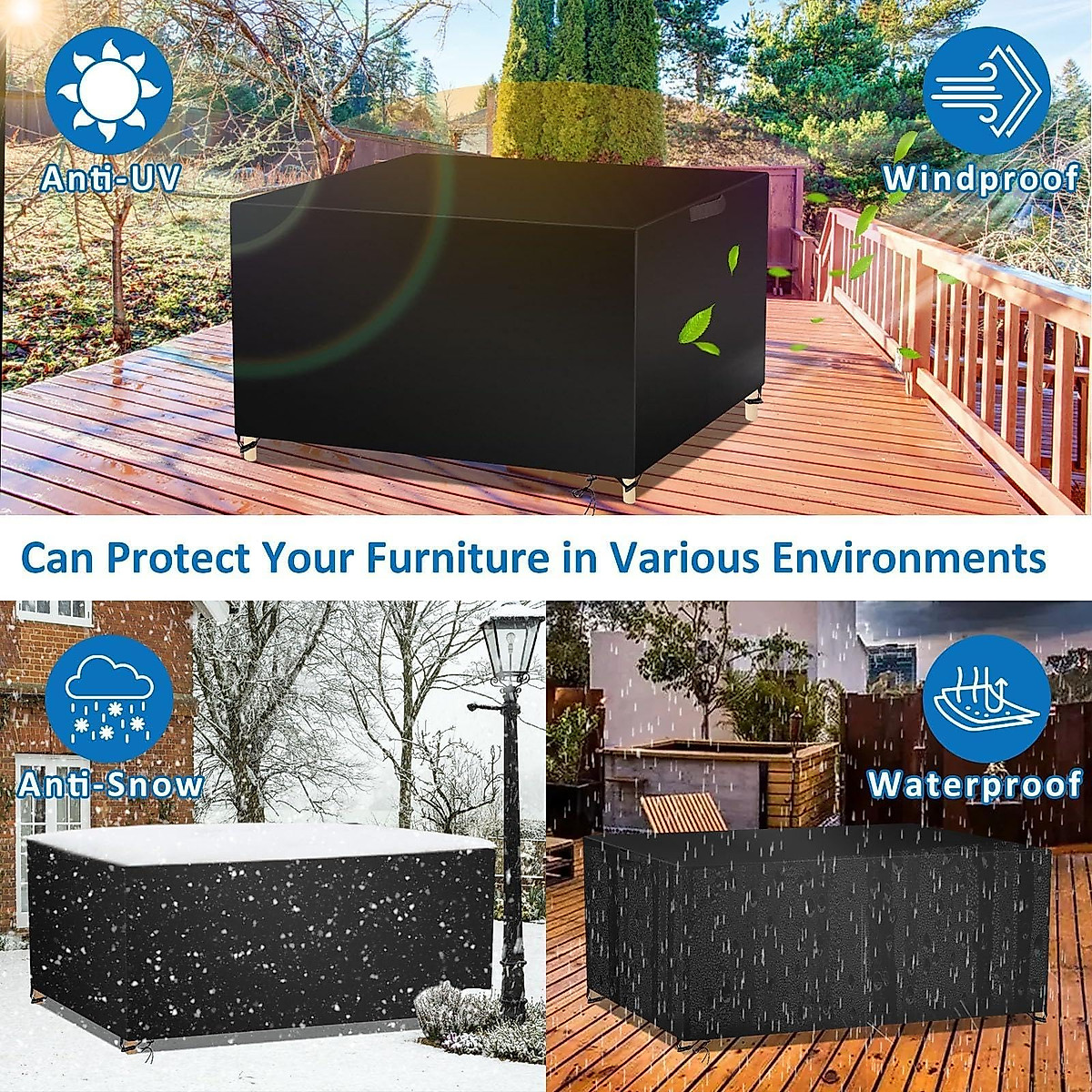 Waterproof Outdoor Furniture Covers,Large Rectangular Patio Table Covers for Outdoor Furniture Waterproof Couch Cover Sectional Sofa Set Cover Table and Chair Set Cover 140"L x 138"W x 35"H Black
