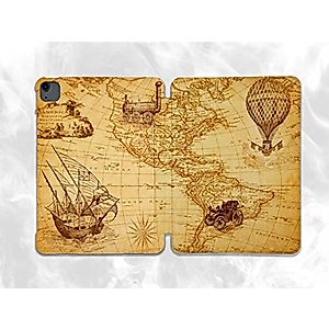 Cute World Map Vintage case Compatible with iPad Mini Air Pro 7.9 8.3 9.7 10.2 10.9 11 12.9 inch Pattern Cover New 2022 2021 Trifold Stand 3 4 5 6 7 8 9 Generation 403 (12.9 Pro 3/4/5 gen)