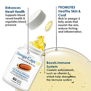 Omega-Caps HP Snip Tips for Cats & Smaller Dogs - Omega 3, EPA, DHA, Vitamins, Minerals, Antioxidants - Support Immune System, Joints, Heart, and Brain - 60 Capsules
