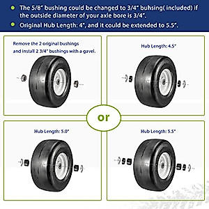 MaxAuto Set of 2 13x6.50-6 Flat Free Lawn Mower Smooth Tires on Wheel for Lawn Mower Garden Tractor(4.0"Centered Hub - Hub Length 4"-7.1" with 5/8" Sintered iron Bushing)
