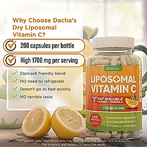 DACHA Natural Liposomal Vitamin C - 1700mg, 200 Capsules, Immune System & Collagen Booster, High Absorption Fat Soluble VIT C, Buffered, Skin Vitamins, Sunflower Lecithin