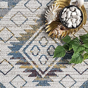 nuLOOM Kajal Machine Washable Southwestern Geometric Area Rug, 8' x 10', Beige