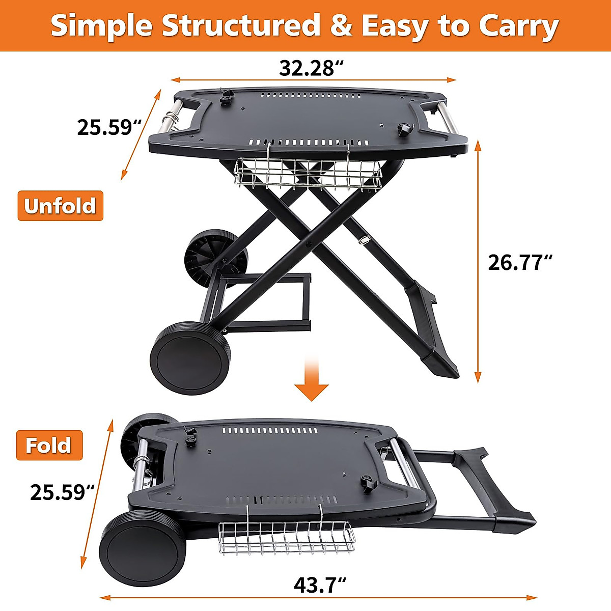 Weber Q Series Portable Grill Cart - Folding Stand for Q1200, Q1000, Q2200, Q2000, Q2400 - Outdoor BBQ