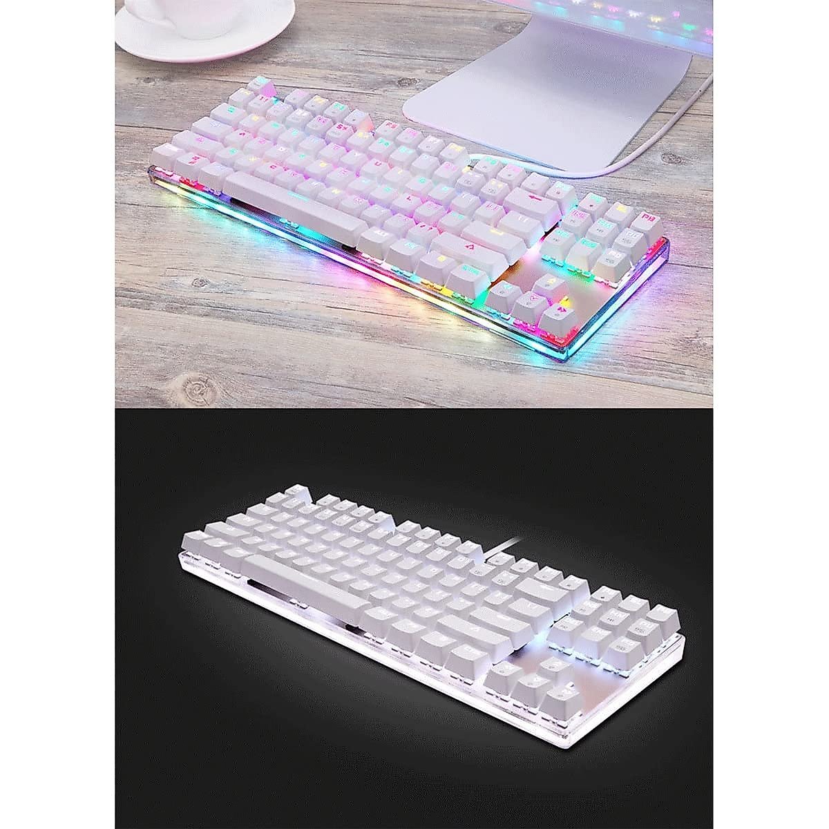 Feilx Mechanical Keyboard Red Blue Switch 87 Key Backlit Mechanical Gaming Gaming Keyboard for PC/Mac Gamer, Typist (Color : White)
