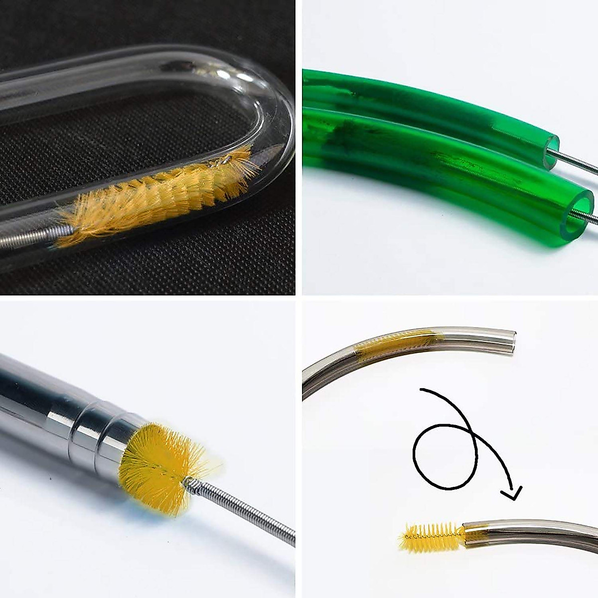 Flexible Drain Brush，Nylon Cleaner Double Ended Elastic Hose Pipe 67-inch and 2 PCS 8.2-inch Straw Cleaning Brush (Yellow)