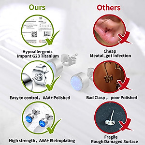 VOJO G23 Titanium Cubic Zirconia Opal Birthstone Tiny Stud Earrings for Women Sensitive Ears Hypoallergenic Earring Studs Jewelry Gifts (6mm, Opal Pink)