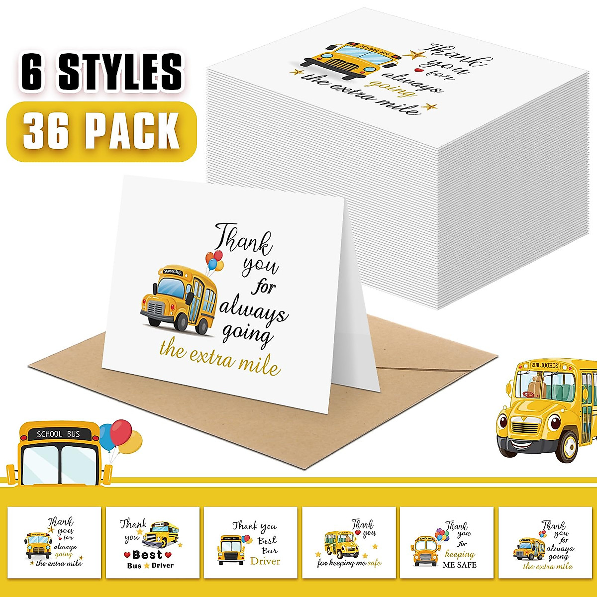 Motiskyy 36 Pack School Bus Driver Thank You Cards Back to School Bus Driver Greeting Cards School Bus Driver Appreciation Gifts Thank You for Keeping Me Safe Bus Driver for Graduation Retirement