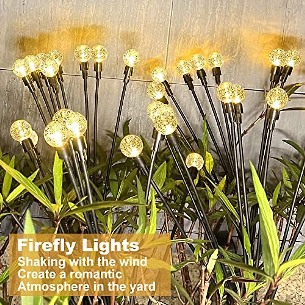 Solar Garden Lights, 4 Pack 8LED New Upgraded Solar Firefly Glass Ball Swaying Lights Outdoor Waterproof, 2 Modes Solar Outdoor Lights Garden Decorative Light Yard Patio Pathway Decoration, Warm White
