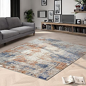 FairOnly Area Rug 8x10 Living Room Rugs Modern Abstract Large Soft Neutral Bohemian Farmhouse Rug Indoor Floor Carpet for Bedroom Under Dining Table Home Office Decor,8x10 Orange/Blue