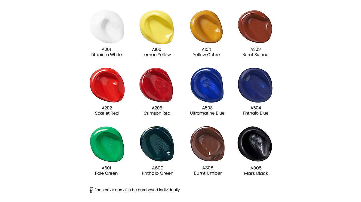 Arteza Acrylic Painting Set - 12 Colors & 15 Brushes