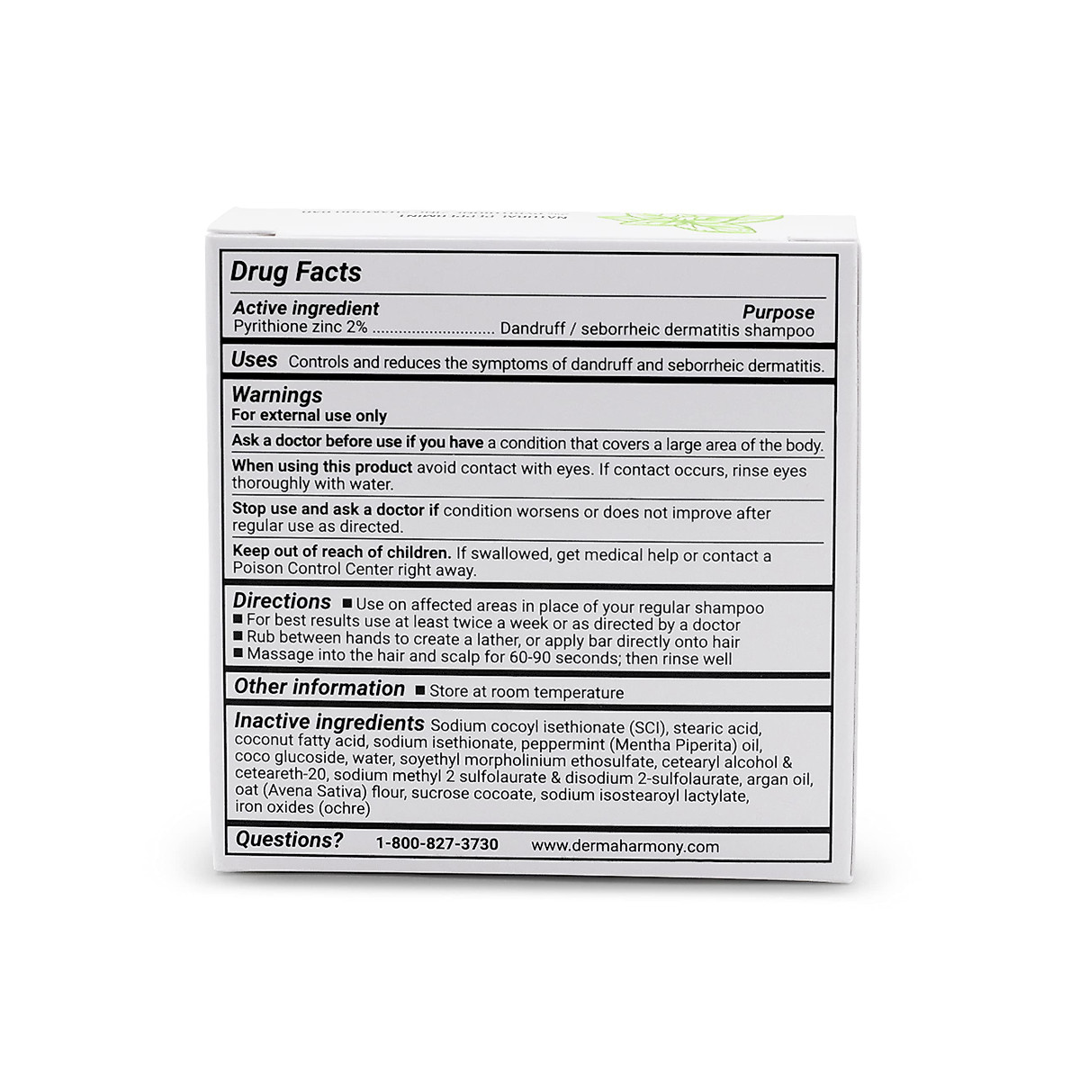 Dermaharmony 2% Pyrithione Zinc Shampoo Bar for dandruff and seborrheic dermatitis - Fragrance Free (4 Oz)