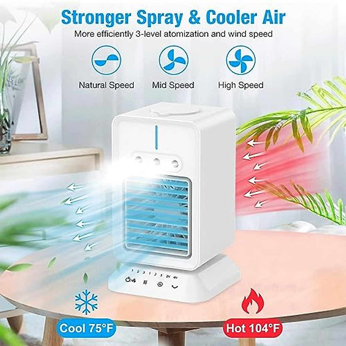 Car Air Conditioner, 3 Wind Speeds,3 Spray Modes Air-Conditioners 2/4 H Timer,120° Oscillating Aircon Cheap for Room Office