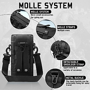 Molle Water Bottle Pouch, Tactical Black Water Holder Carrier with Pocket Stap for Hiking Camping