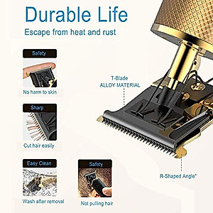 Hair Clippers for Men, Electric Pro Li Outliner Grooming Rechargeable Cordless Close Cutting T-Blade Trimmer for Men 0/1.5/3/6/9 mm Baldheaded Hair Clippers Zero Gapped Detail Beard Shaver (Gold)