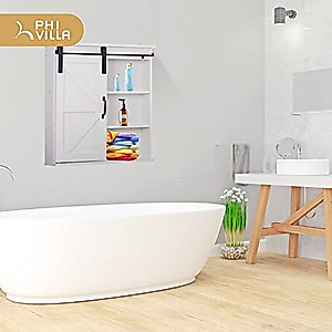 PHI VILLA Farmhouse Bathroom Wall Cabinet with Sliding Barn Door Medicine Storage Cabinet Wall Mounted with 3-Tier Rustic Storage Cabinet for Bathroom Furniture, White(Bathroom Shelves Included)