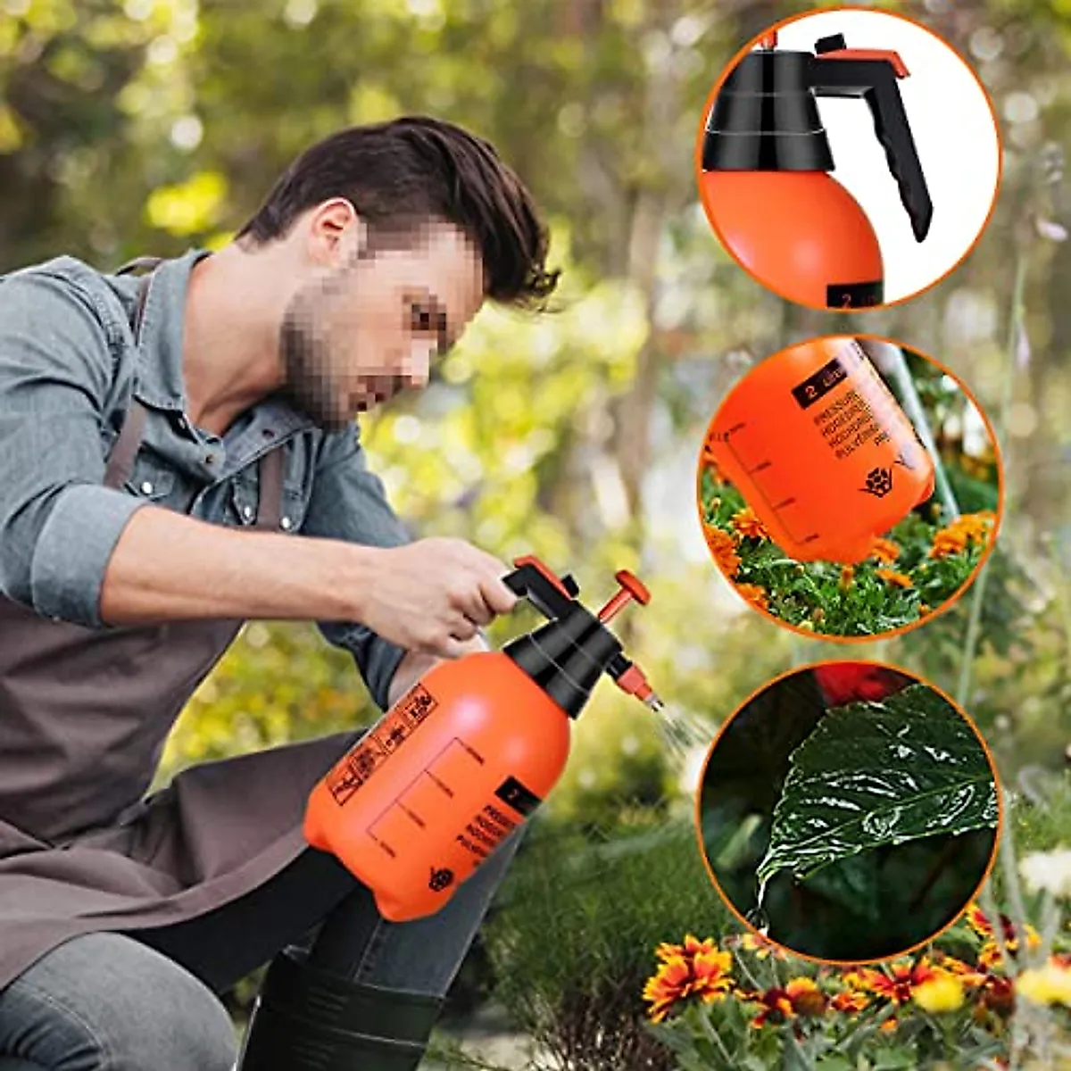 ANPTGHT 2 PCS Garden Pump Sprayer, 0.5Gallon/68oz Hand-held Lawn Pressure Spray Bottle &Adjustable Nozzle for Spraying Watering/Home Cleaning/Car Washing (Orange)