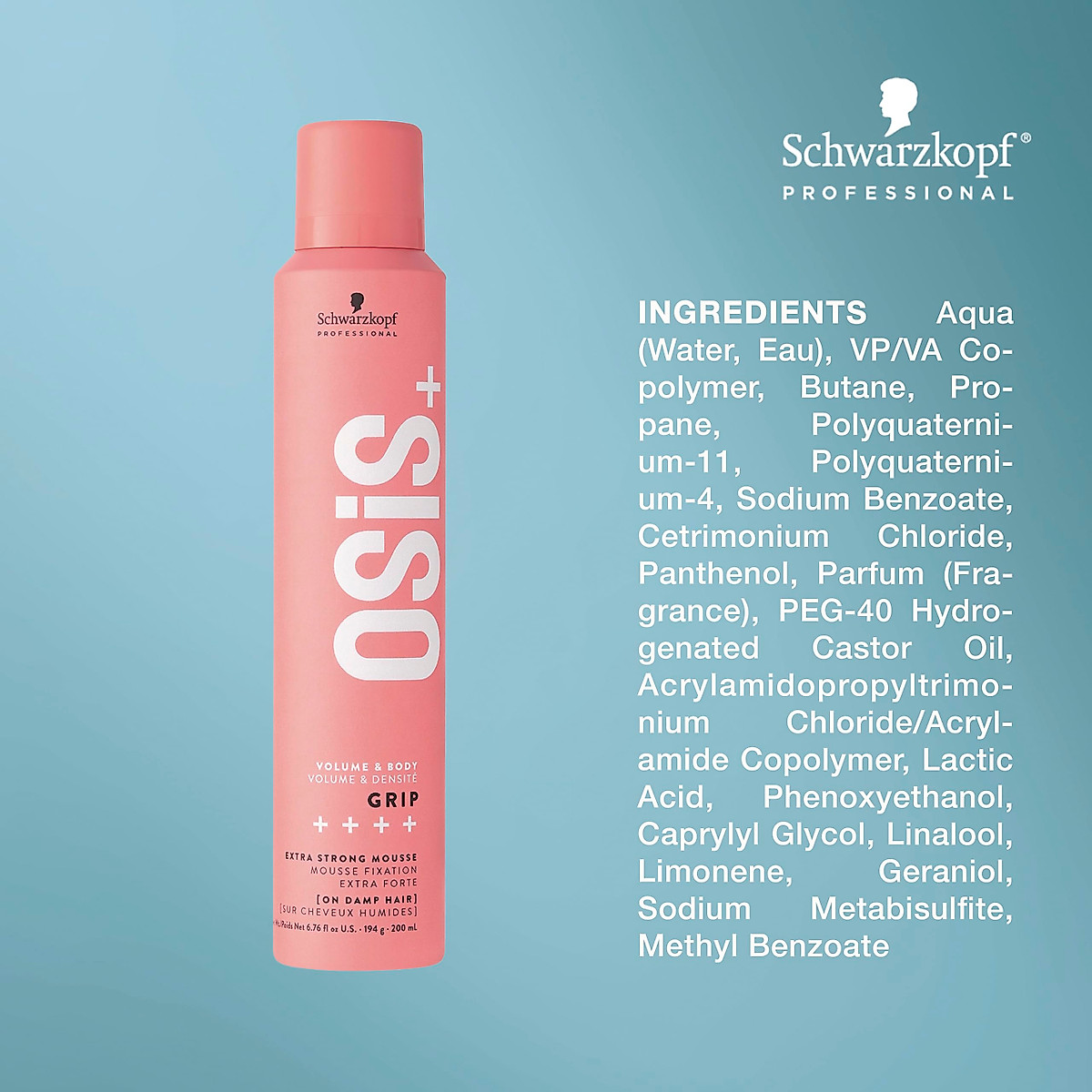 OSiS+ Grip Extreme Hold Mousse – Extra Strong Control and Volume with Lasting Definition and Natural Shine – Volumizing Formula Protects Against Blow Dry Damage, 7 oz