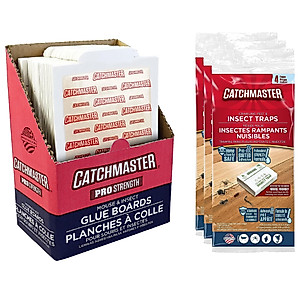 Catchmaster Pro Strength Mouse & Crawling Insect Glue Trap Set, 60-Pack & 12-Pack Sticky Pest Control Adhesive for Catching Bugs, Rats & Rodents