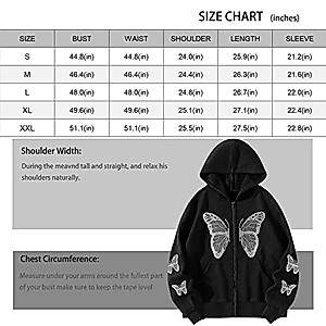 Ethbox Harajuku Women's Zipper Connecting Gothic Butterfly Printing Hatshirt Y2K zipper retro -graphic hoodie (black,Small,Small)