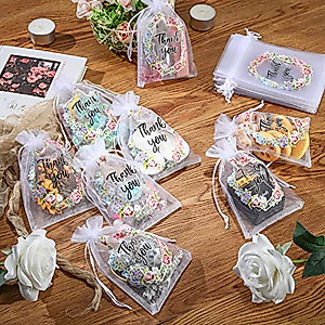 200 Pcs Thank You Bags Sheer Organza Bags 4x6 Inch Floral Design Small Thank You Gift Bags Bulk Jewelry Present Bags with Drawstring Mesh Wedding Party Favor Bags for Wedding Baby Shower Christmas