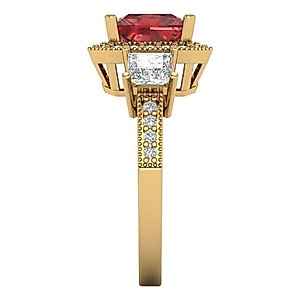 Clara Pucci 2.93 ct Cushion Cut Halo Solitaire 3 stone Natural Garnet Designer Anniversary Bridal Engagement Ring 14k Yellow Gold 9.25