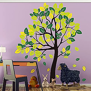 RW-2882 Giant Green Tree Wall Decals Big Tree Branches Leaf Wall Stickers DIY Removable Large Leaves Family Phote Art Wallpaper Decor for Kids Women Bedroom Living Room Nursery Office Home Decoration