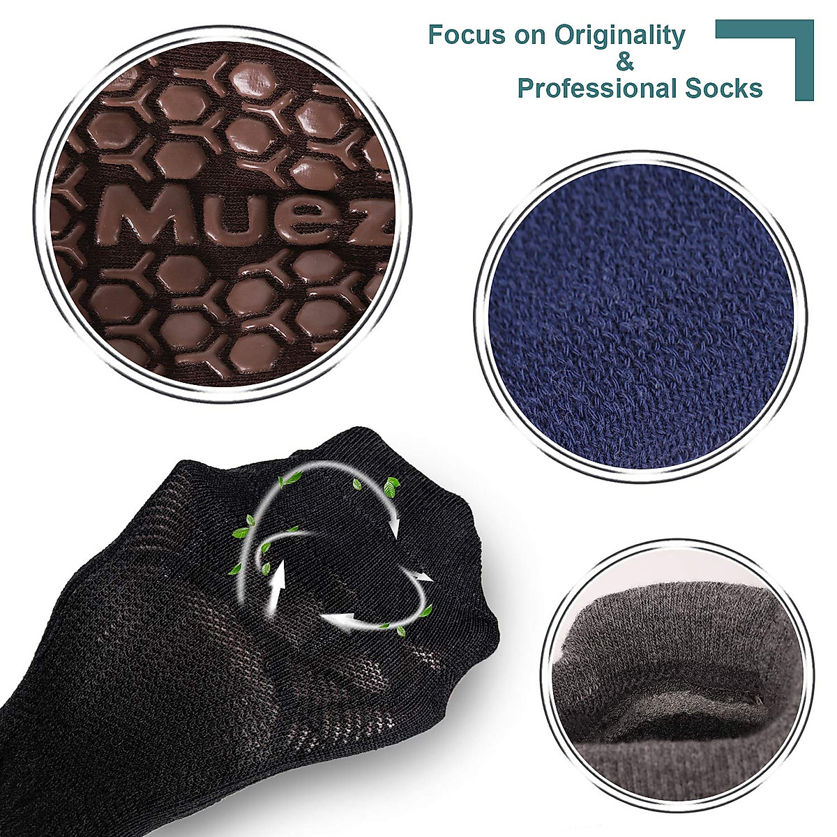 Muezna Men's and womens Non-Slip Yoga Socks, Anti-Skid Pilates, Barre, Bikram Fitness Hospital Slipper Socks with Grips