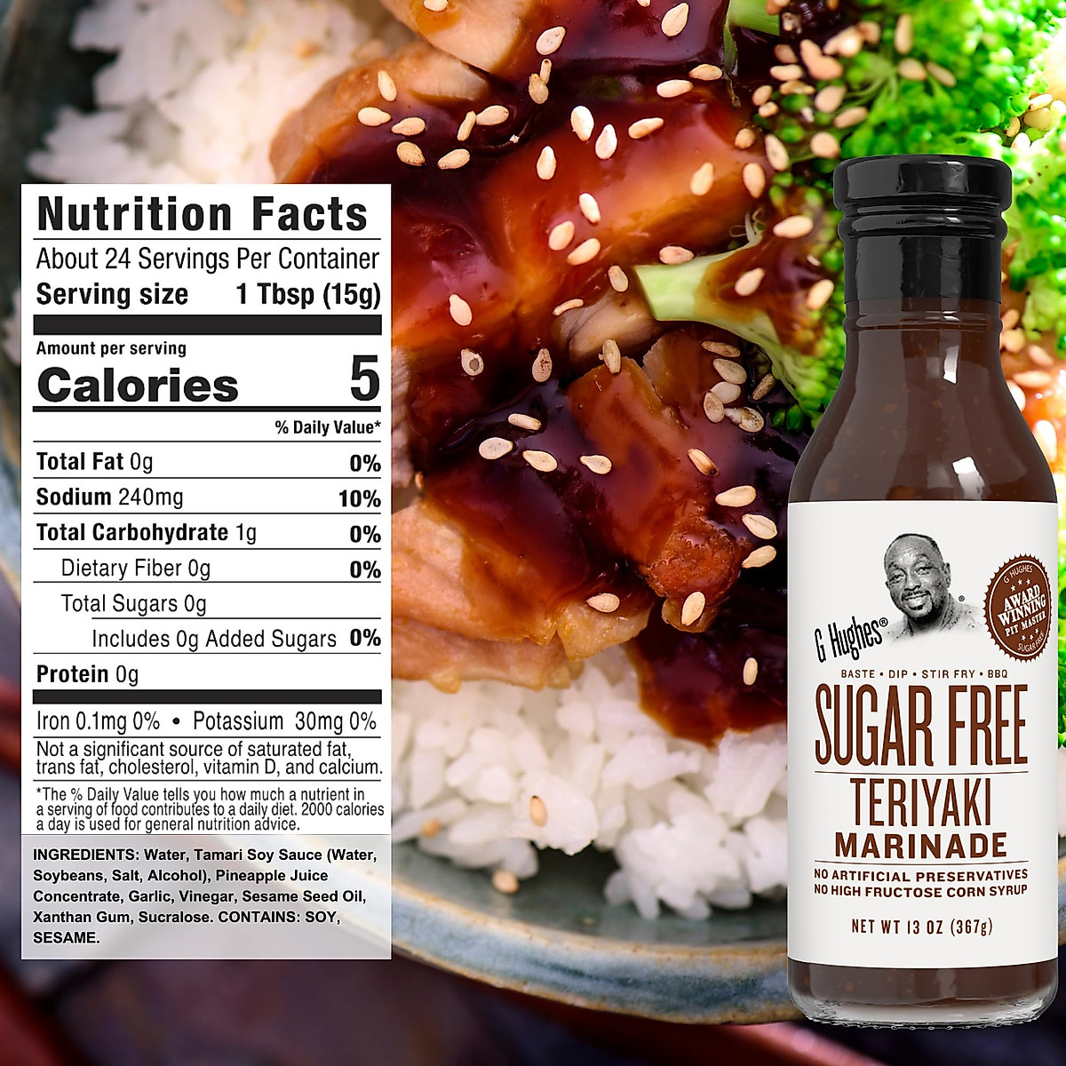 G Hughes Sugar Free, Assorted Marinades - Gluten Free, Sugar Free Sauces and Marinades Gift Sets, Marinades for Meats, (1) Lemon Herb 12oz bottle (1) Teriyaki 13oz bottle & (1) Orange Ginger 13oz