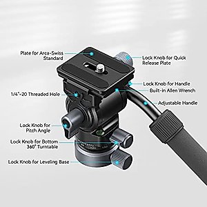 SmallRig Tripod Fluid Video Head with Leveling Base, Quick Release Plate for Arca Swiss and Adjustable Handle, Pan Tilt Head for Compact Cameras DSLR Cameras, Load up to 8.8lb/4kg-4170