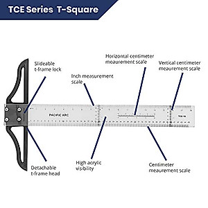 Pacific Arc 36 Inch T Square, Traditional Acrylic Graduated in Inch and Metric, Detachable Head