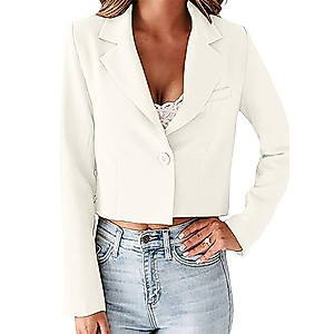 Dokotoo Womens Cropped Blazer Business Casual Outfits Jackets for Women Fashion Long Sleeve Open Front Blazer Jackets Cropped Jacket White M