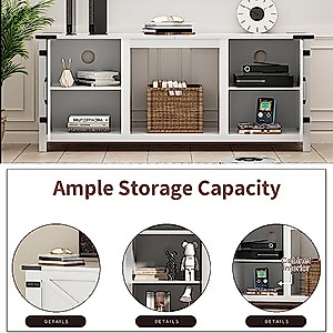 oneinmil TV Stand with Barn Doors, Media Entertainment Center with Storage TV Console for TV Up to 65 Inch, 58 Inch Farmhouse TV Stand Suitable for Living Room,White