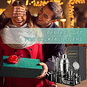 CKductpro 41-Piece Boston Bartender Kit,Cocktail Shaker Stainless Steel Bar Set,360 ° Rotating Display Stand,Strainer,Jigger,Mixing Spoon,Stainless Steel Gift Sets