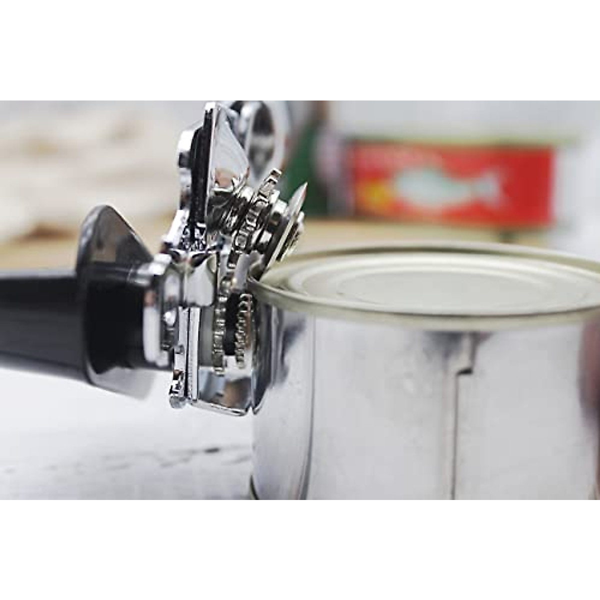 KzGrit Manual Can Opener, Food-Safe Stainless Steel, Smooth Edge, Tin Lids Jar Bottle Caps Openers with Non-Slip Handle and Ergonomic Turning Knob for Elderly with Arthritis(Black)