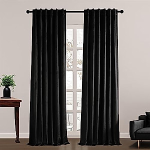 Topfinel 90 Inches Black Blackout Velvet Curtains for Living Room,Rod Pocket Back Tab Brightens Thick Vertical Backdrop Drapes for Living Room Cinema/Room Dividers 90 Inch Length 2 Panels,Black